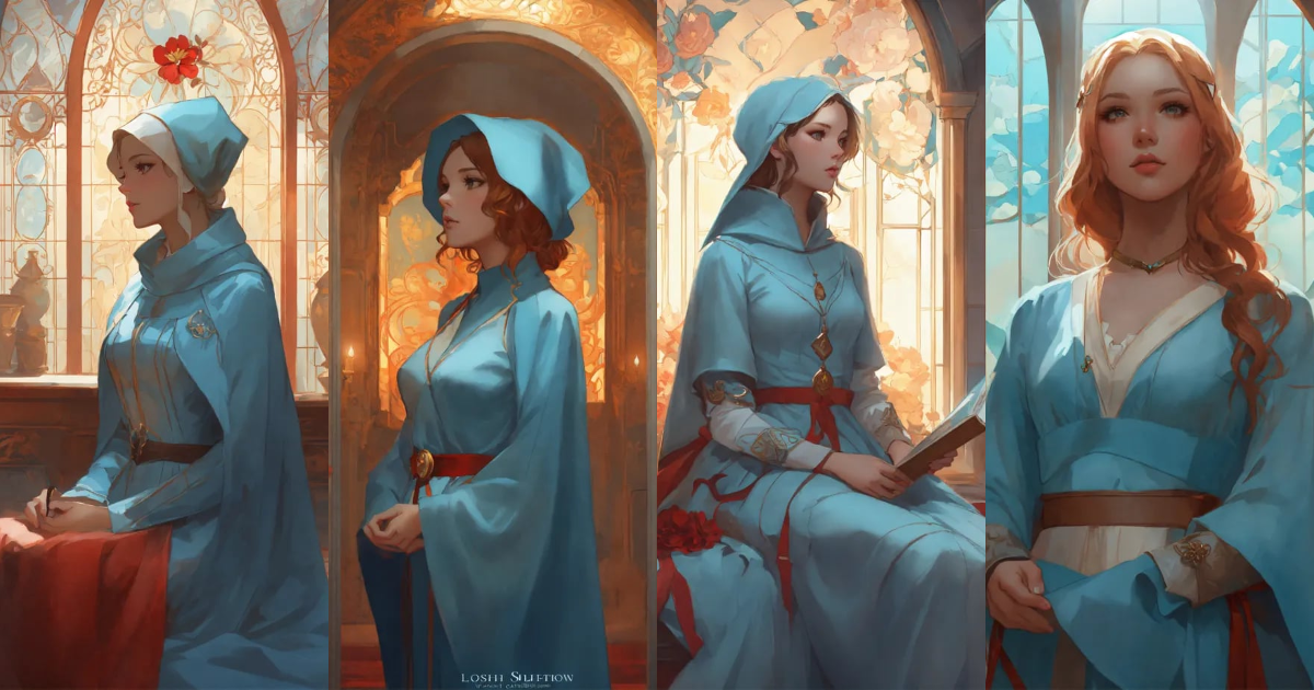 Lexica - Handmaid Medieval in a room, light blue clothes, art by ...