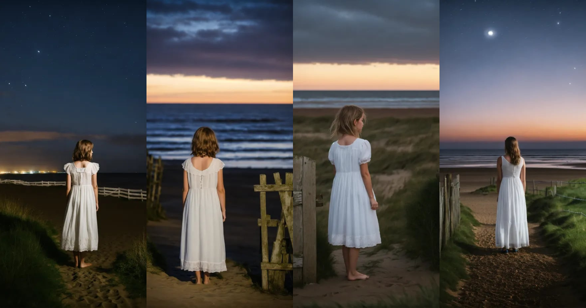 Lexica - Ghostly young girl in distance, white dress, bleak north ...