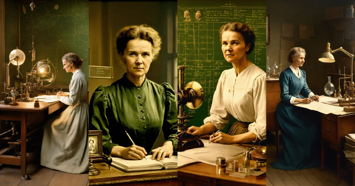 Lexica - Créez une image réaliste de Marie Curie dans son bureau de ...