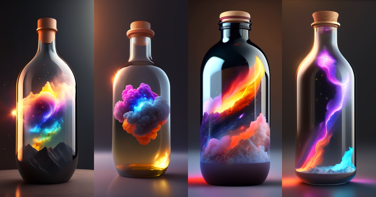Lexica - Exploding nebula inside a glass bottle, unreal engine render
