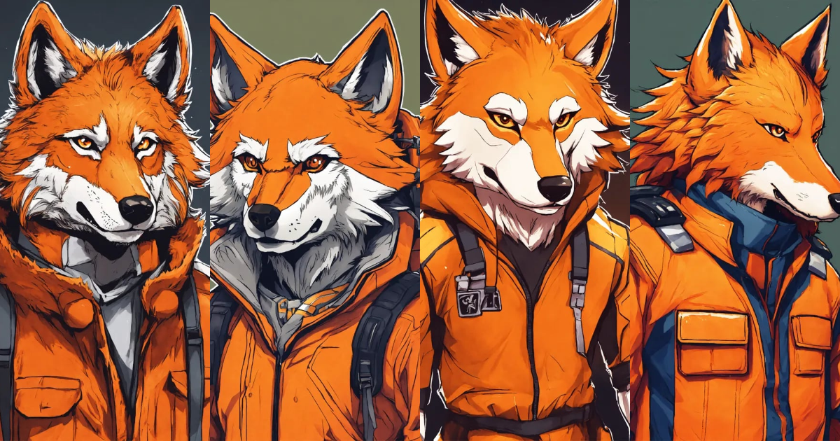 Lexica - An orange wolf mascot in manga style