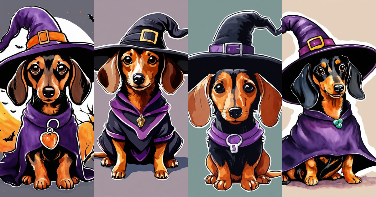 Lexica - Cute halloween dachshund in a witch costume, white background ...