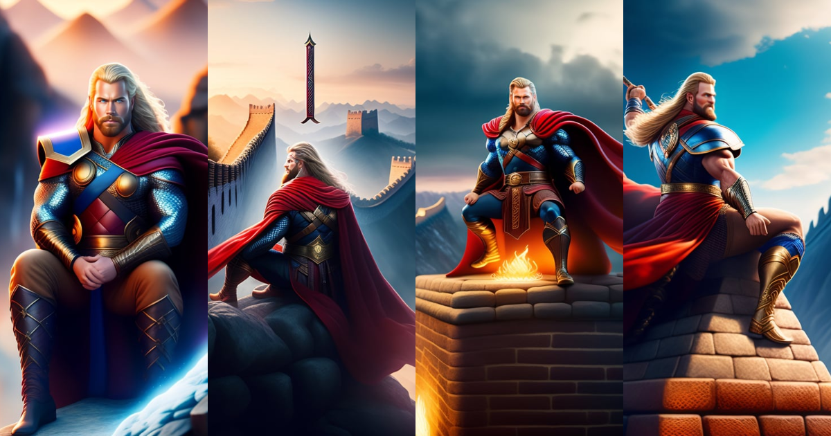 Lexica - An action scene of thor sitting on a magic carpet, on the ...