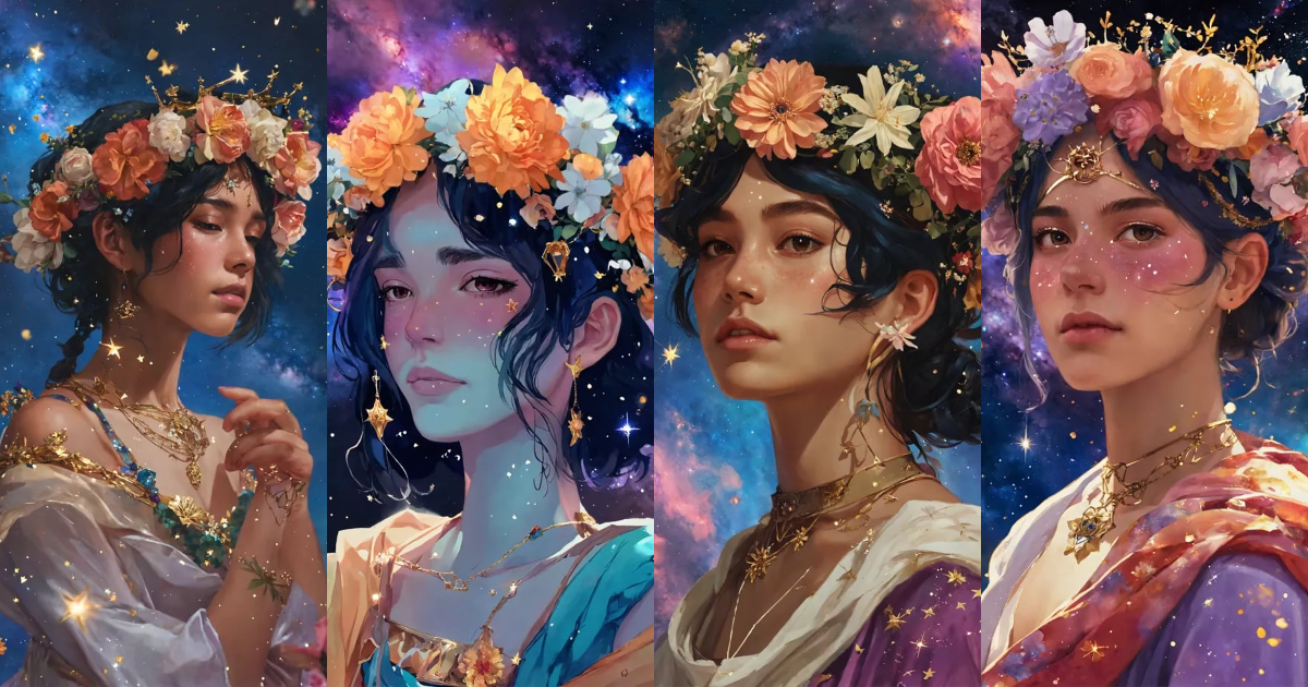 Lexica - The star sign of libra personified as a person, flower crown ...