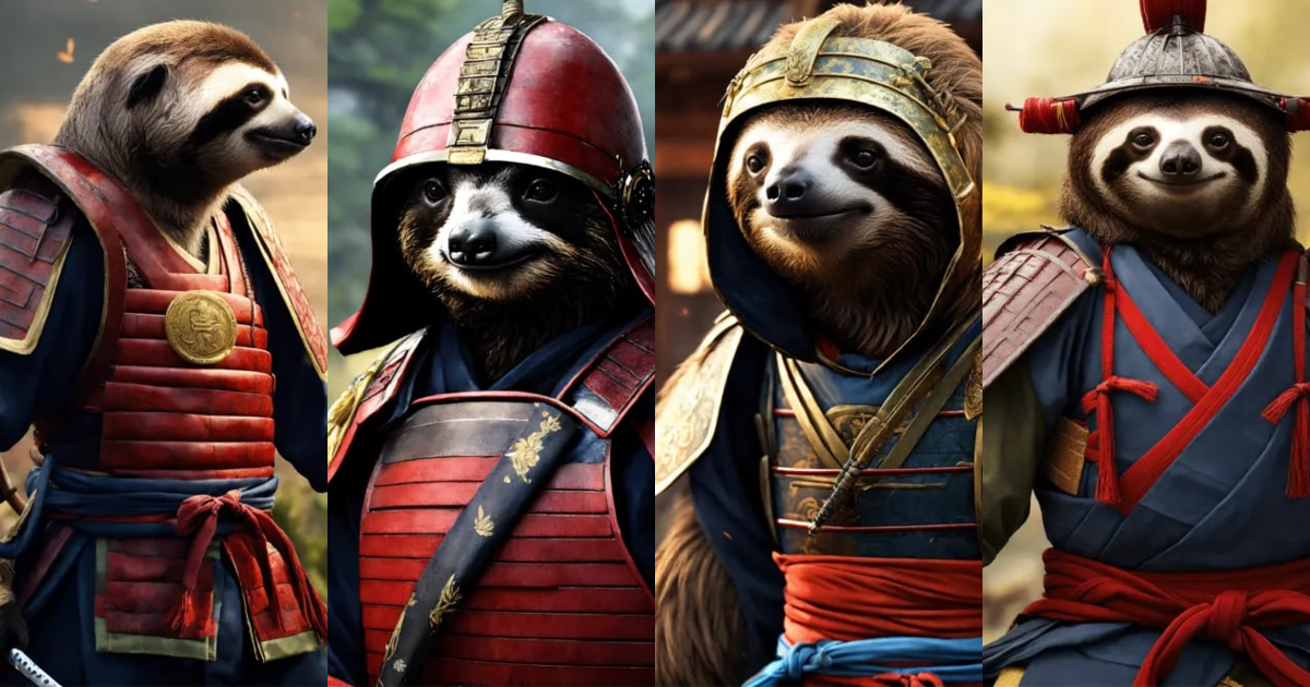 Lexica - Unau sloth samurai. battlefield. hyper realistic.