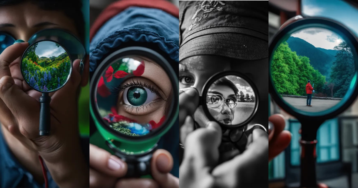 Lexica - "Vivid Perception", person holding magnifying glass, rich ...