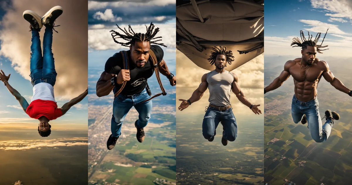 Lexica - Dramatic aerial photograph of a muscular handsome black man ...