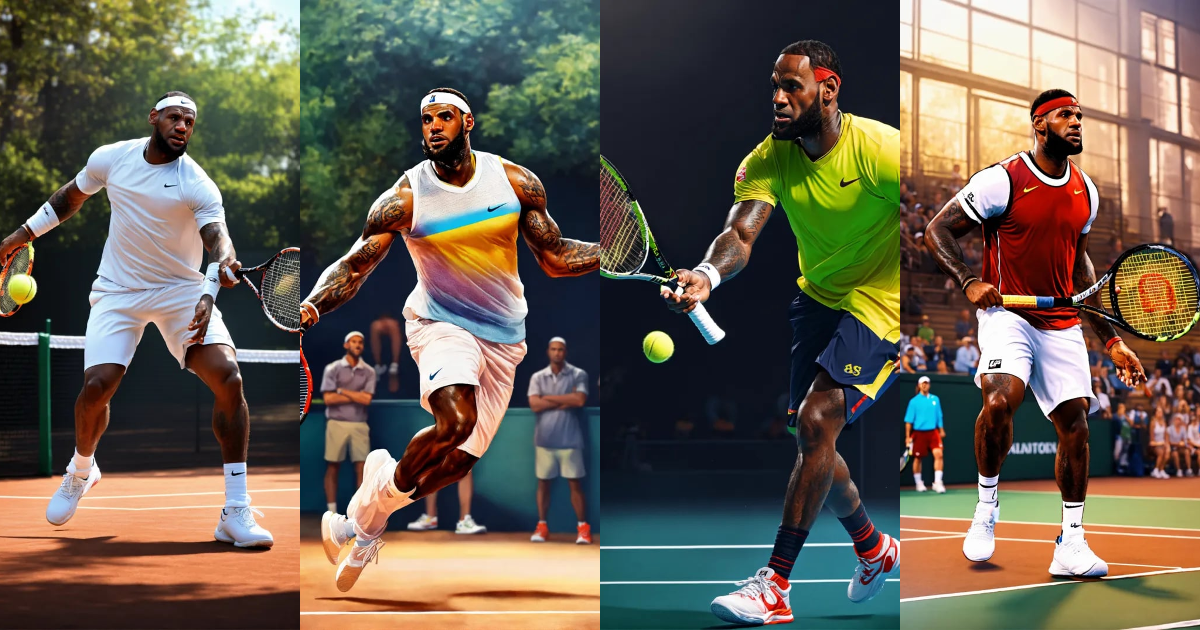 Lexica - LeBron James playing tennis, realistic