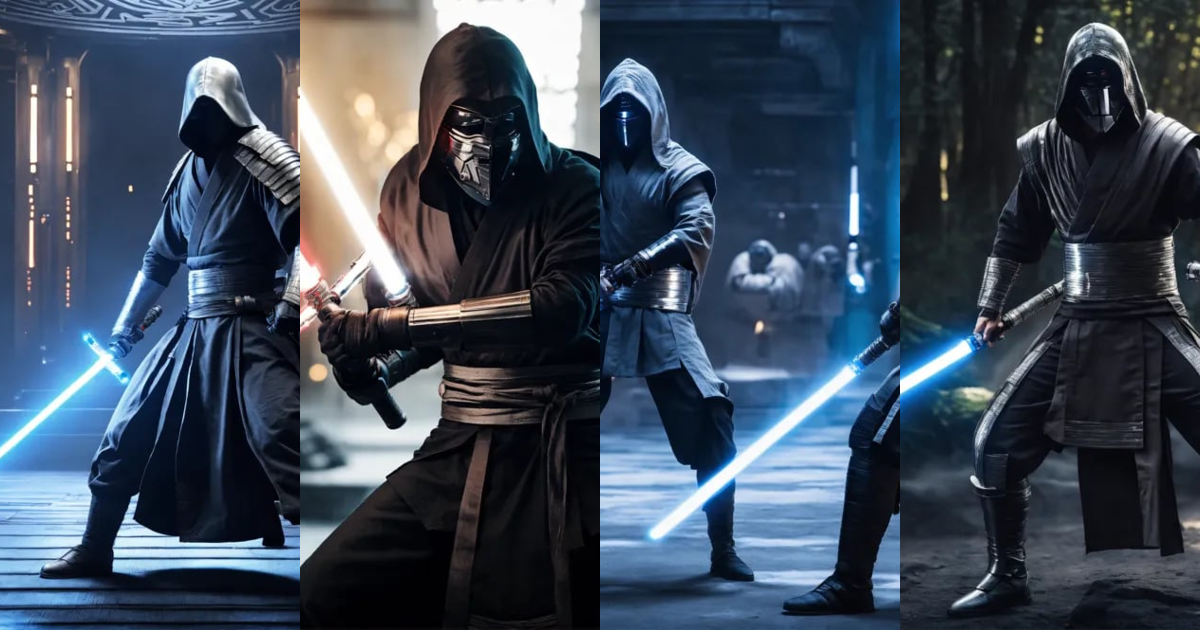 Lexica - Ninja dual wielding lightsabers, glowing silver bladed ...