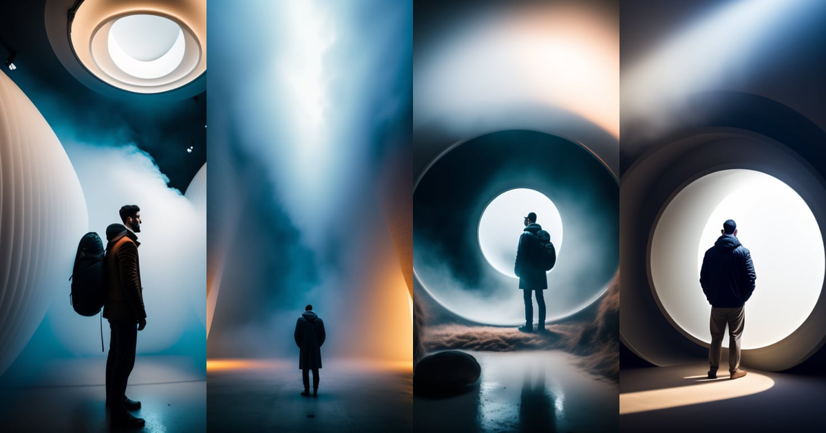 Lexica - A man inside the white foggy circle cocoons, nostalgic ...