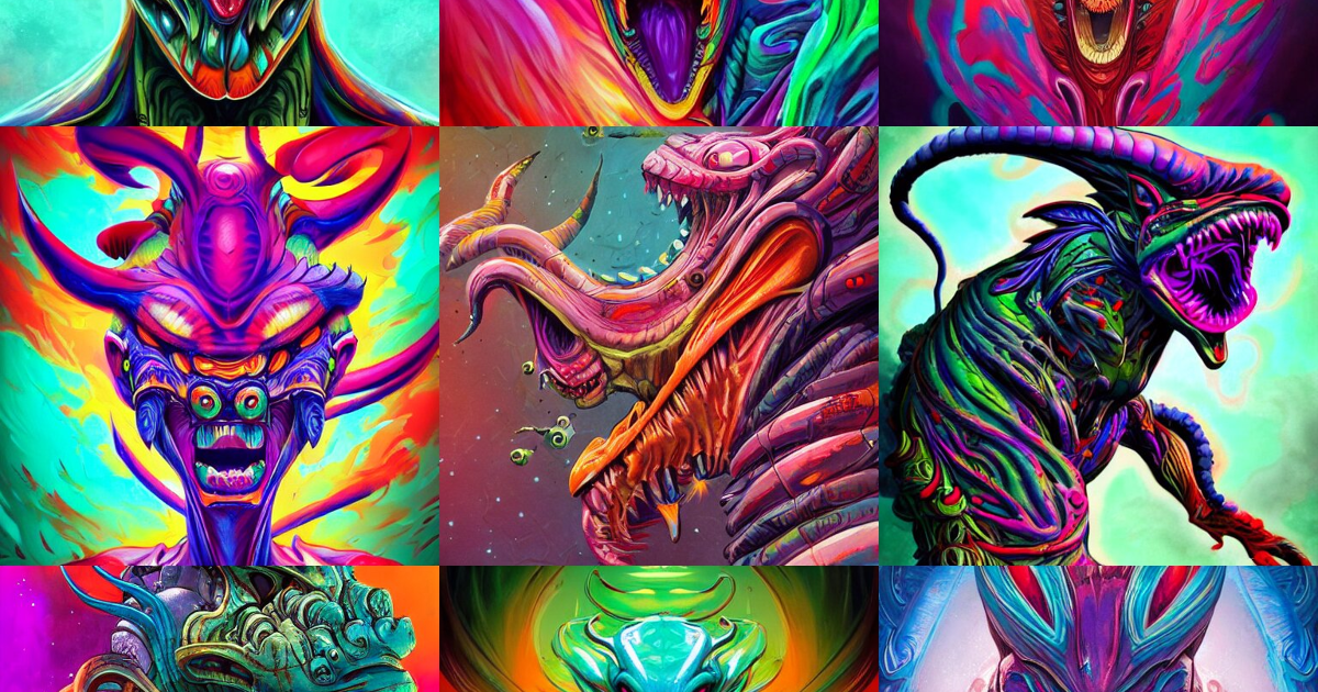 Lexica - Grotesque large alien, hyperbeast design, multi colour ...