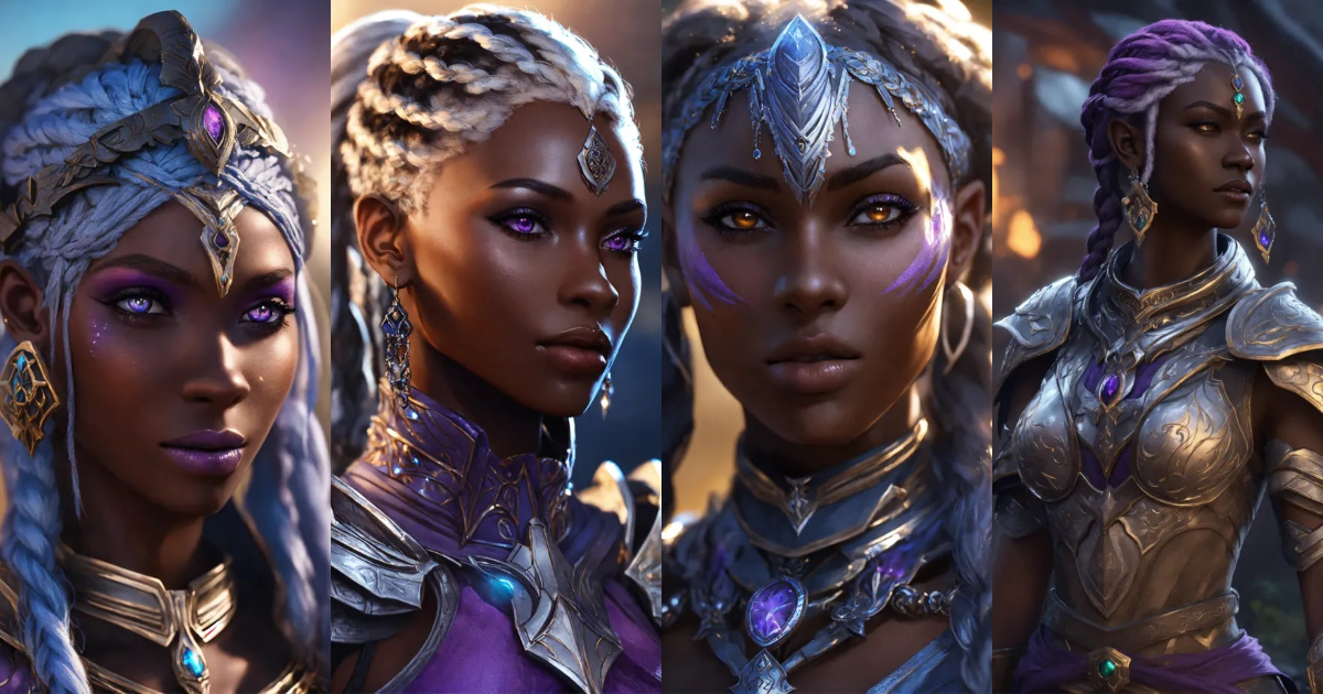 Lexica - A beautiful drow woman in sun themed armor. she has braids and ...