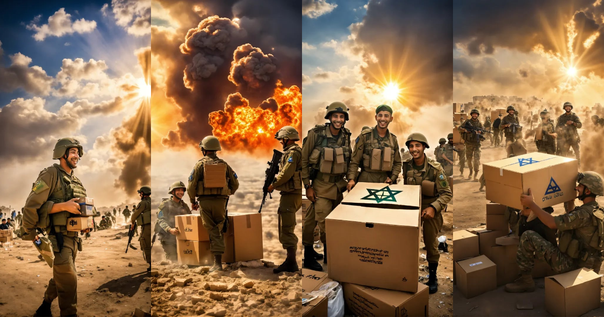 Lexica - Israel at war in Gaza, soldiers in uniform receive boxes of ...