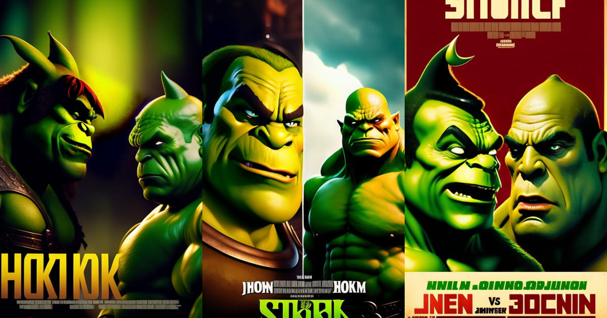 Lexica - Movie poster: "Shrek vs. Hulk"