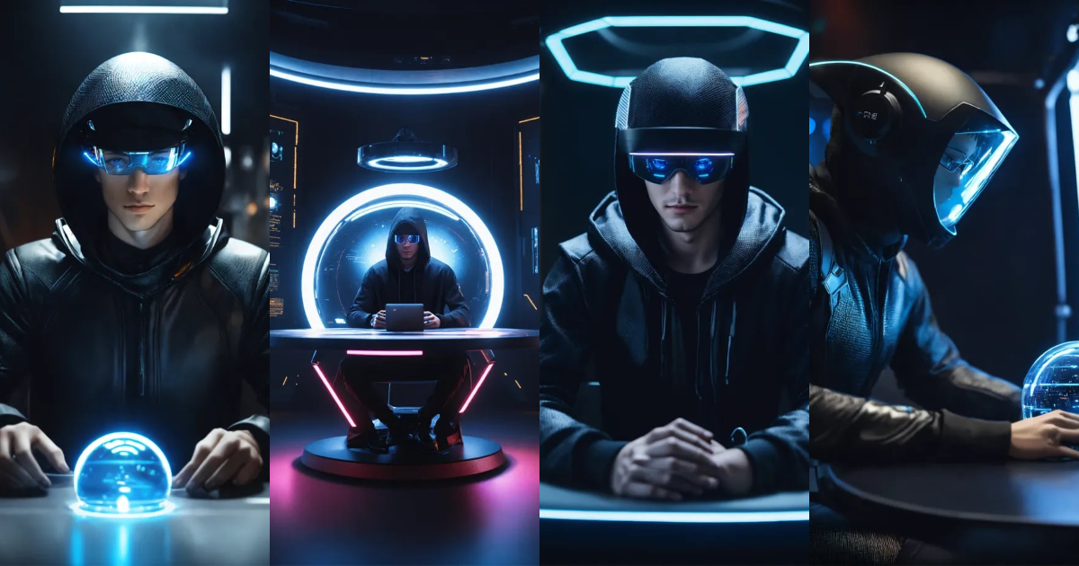 Lexica - Nerdy 25 year old male hacker wearing futuristic black ...