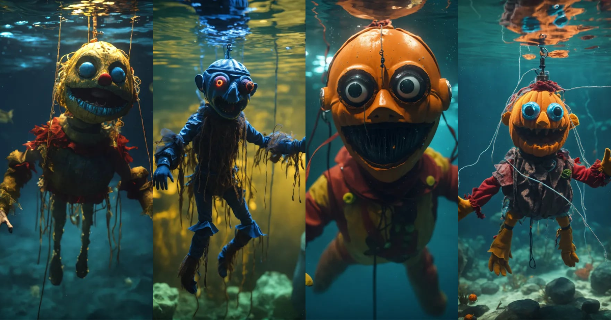 Lexica - Scary puppet on a string under water, halloween, unreal engine ...