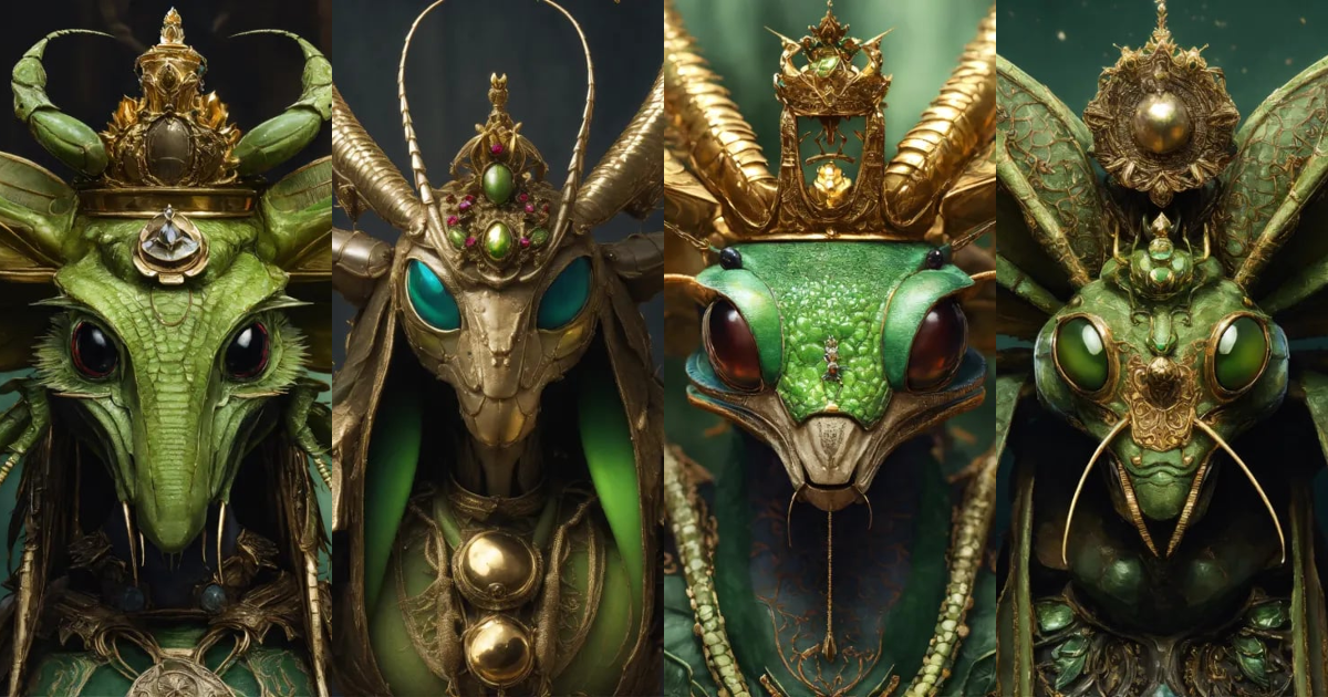 Lexica - Ominous Praying Mantis head wearing an elaborate crown ...
