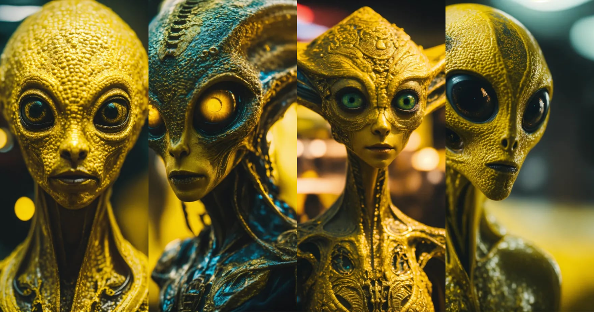 Lexica - Wise realistic alien, yellow skin, big eyes, intricate, sharp ...