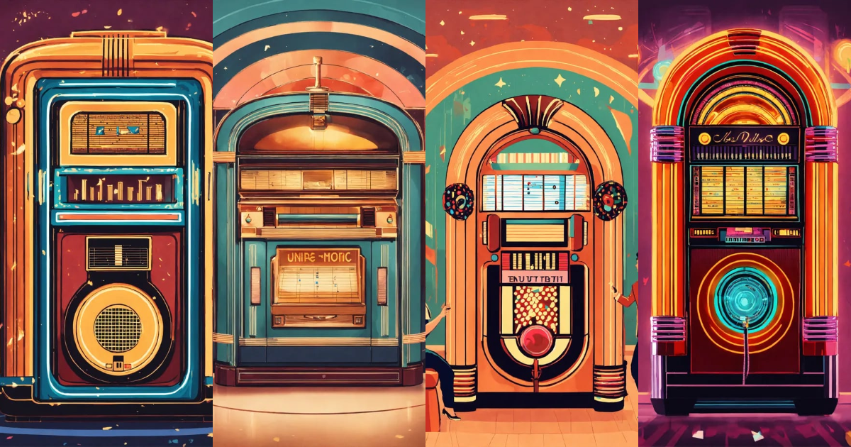 Lexica - A retro-style jukebox emitting lively music, drawing people to ...