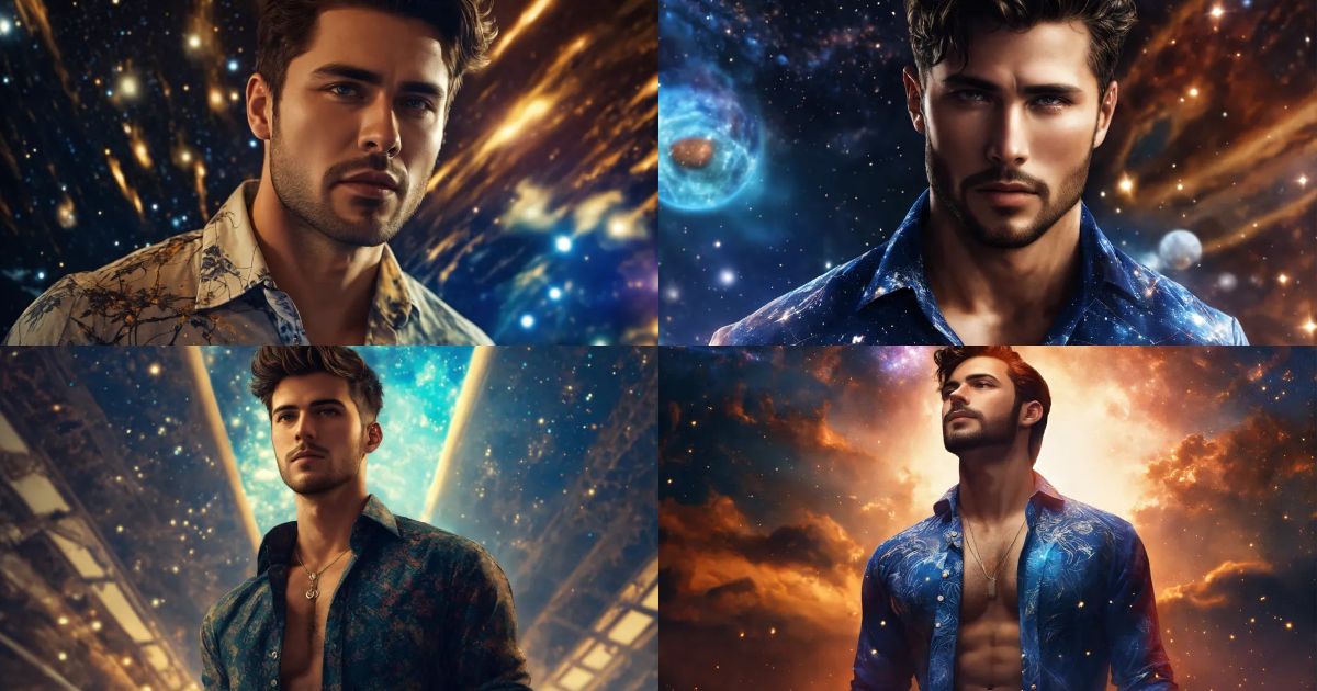 Lexica - Handsome man, looking up, shirt unbuttoned, negative patterns ...
