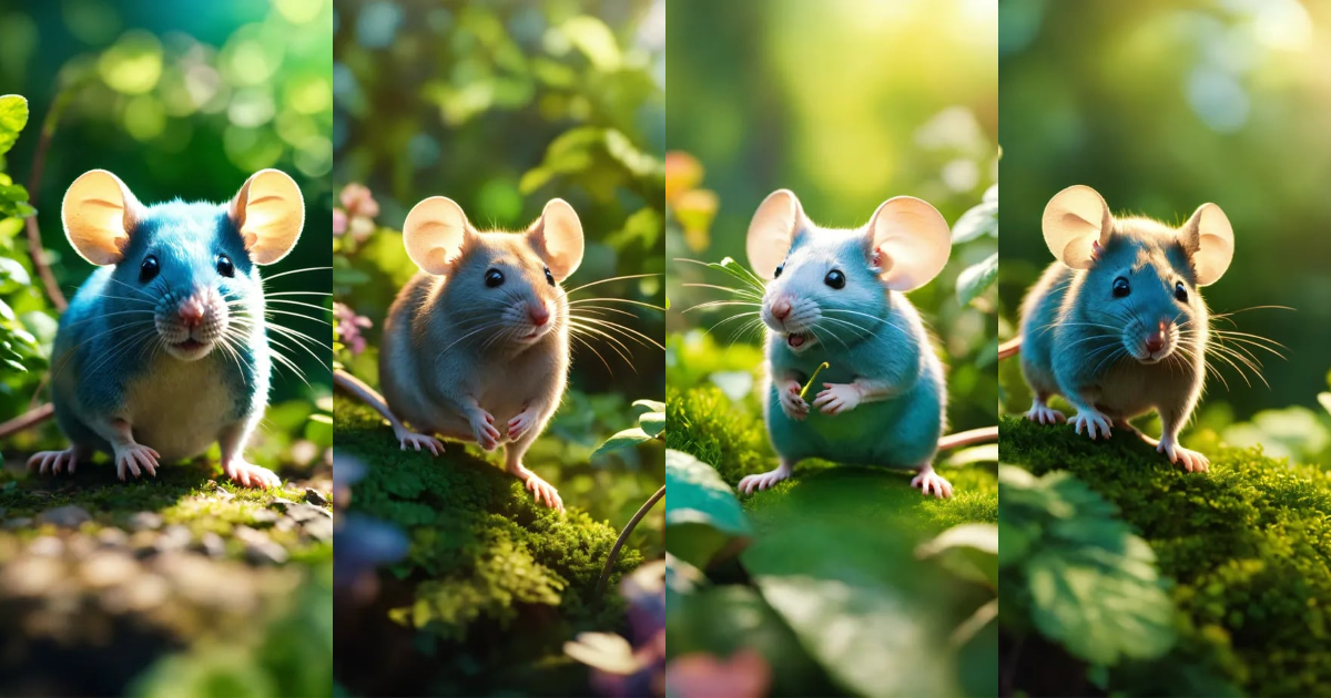 Lexica - 4D photographic image of The mouse hides in the bush ...