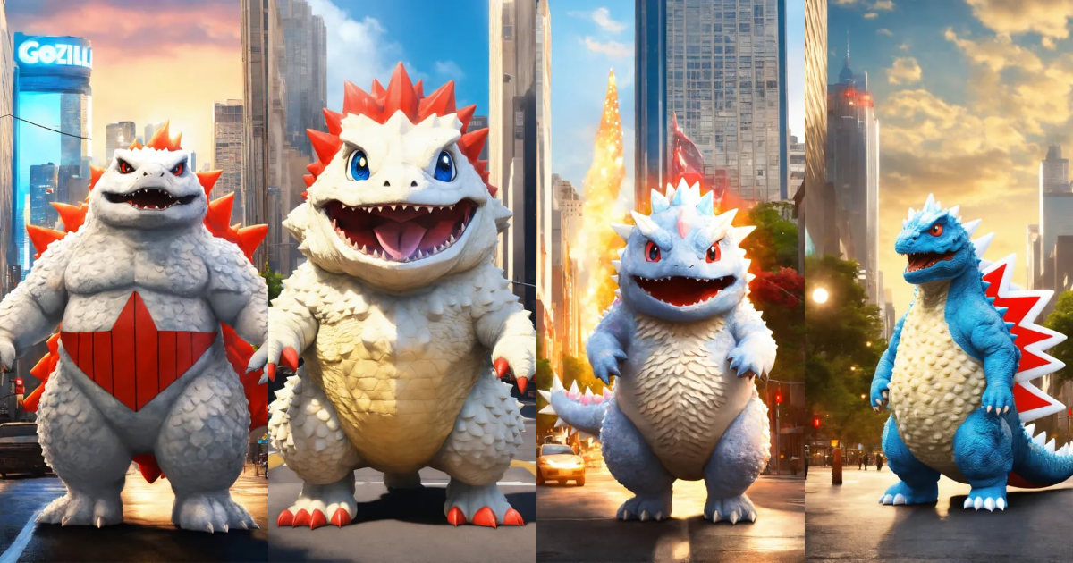 Lexica - Togepi as Godzilla, realistic 4k, full body in the city