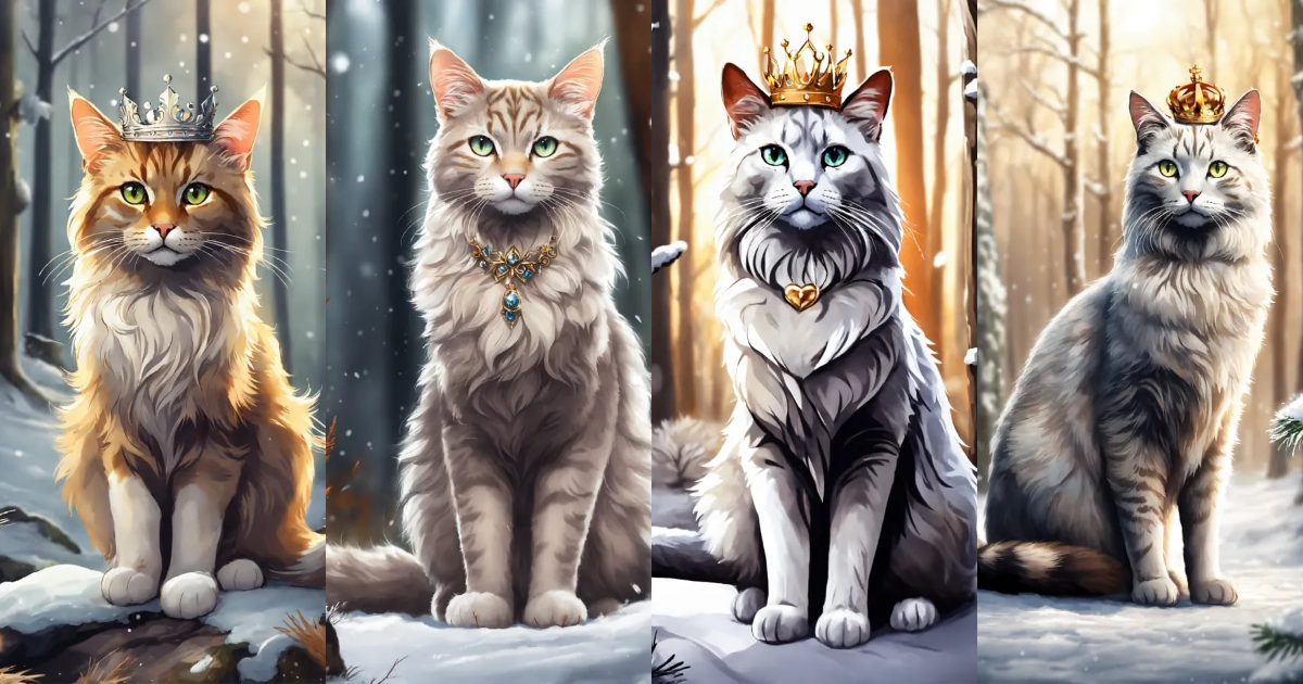 Lexica - Graceful ash-colored cat with a crown on his head stands in a ...