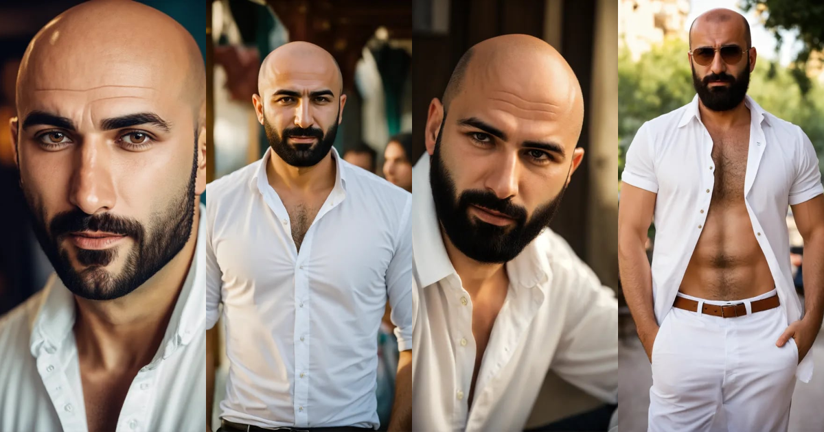 Lexica - Bad bald turkish guy in white shirt without beard