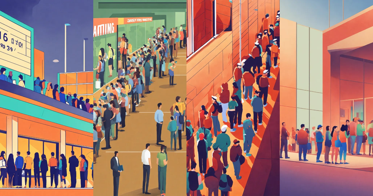 Lexica - People waiting in line to pay, graphic, simple, single file ...