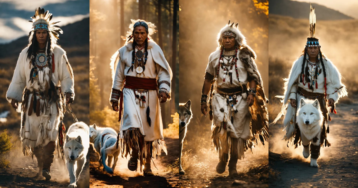 Lexica - Cinematic image of indigenous shaman of North America walking ...
