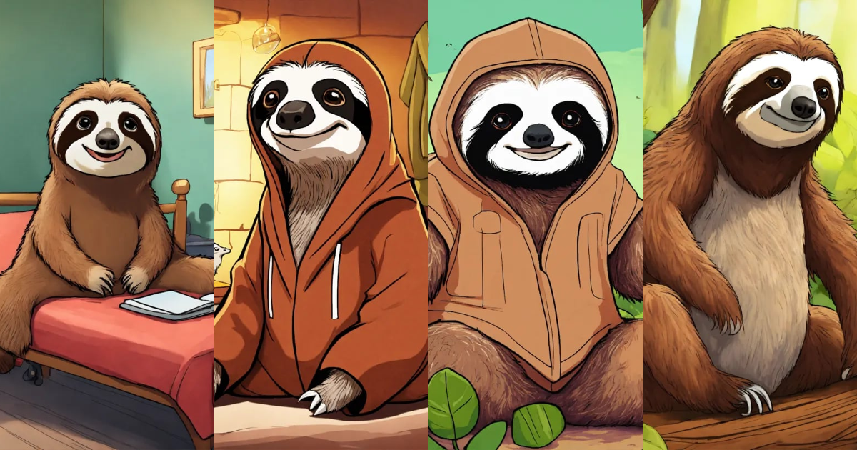 Lexica - Simon the patient Sloth cartoon