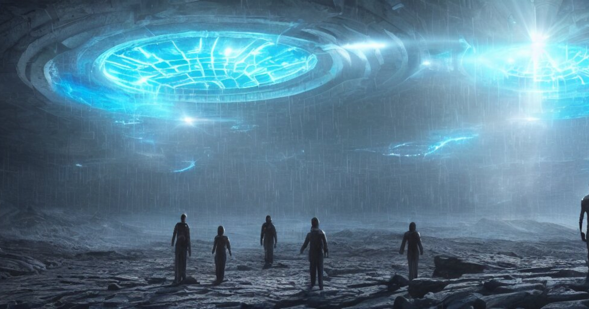 Lexica - Ancient alien portal, crowd of androids, the matrix code ...