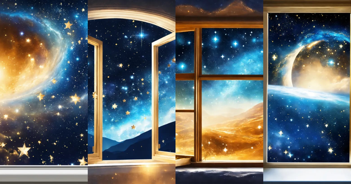 Lexica - Abstract open window universe stars magic blue white gold color