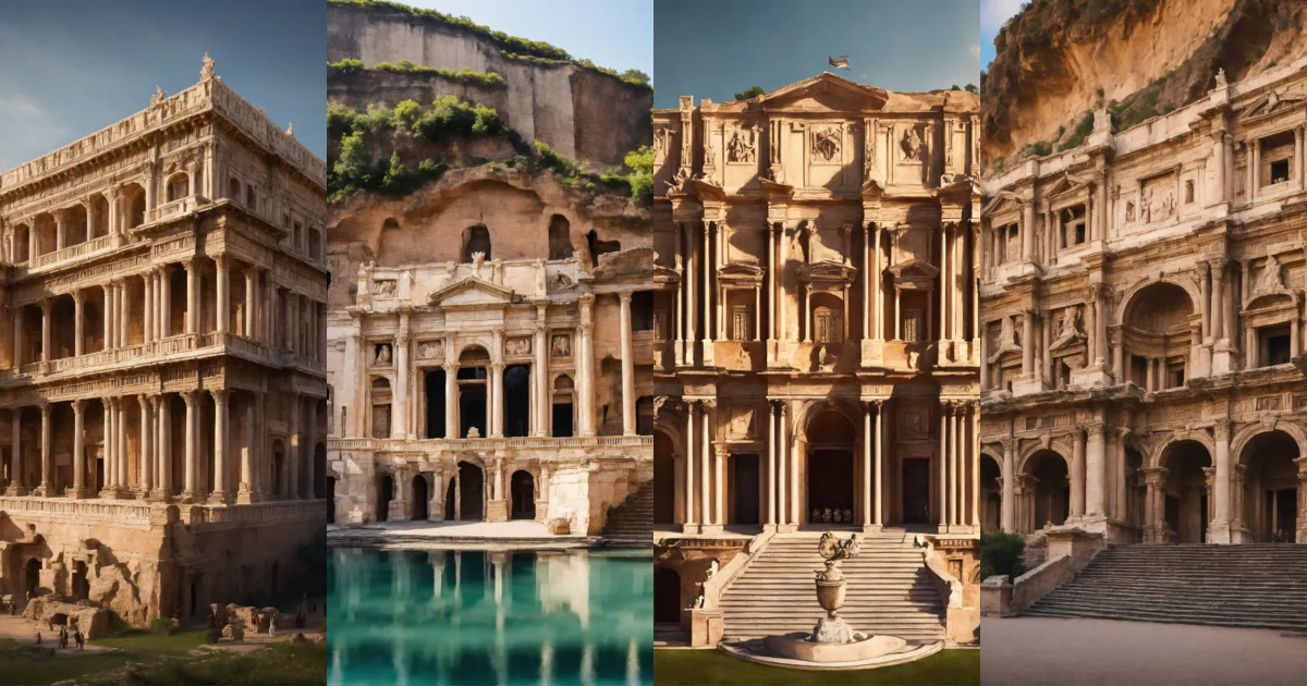 Lexica - Magnificent facade of a palace inspired by ancient rome carved ...