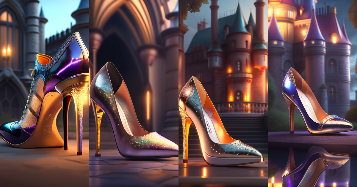 Lexica - Shiny clear high heel shoe in front of a castle, dark fantasy ...