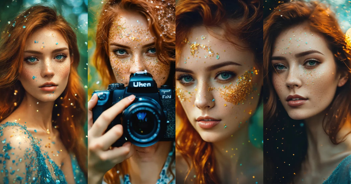 Lexica - A woman with freckled skin is photographing her face, in the ...