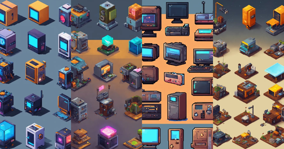 Lexica - Concept art for various tech scraps icon. Pixel art, low poly ...