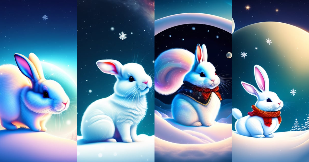 Lexica - Cartoon style, on the snow, a snow-white rabbit, cool and cute ...