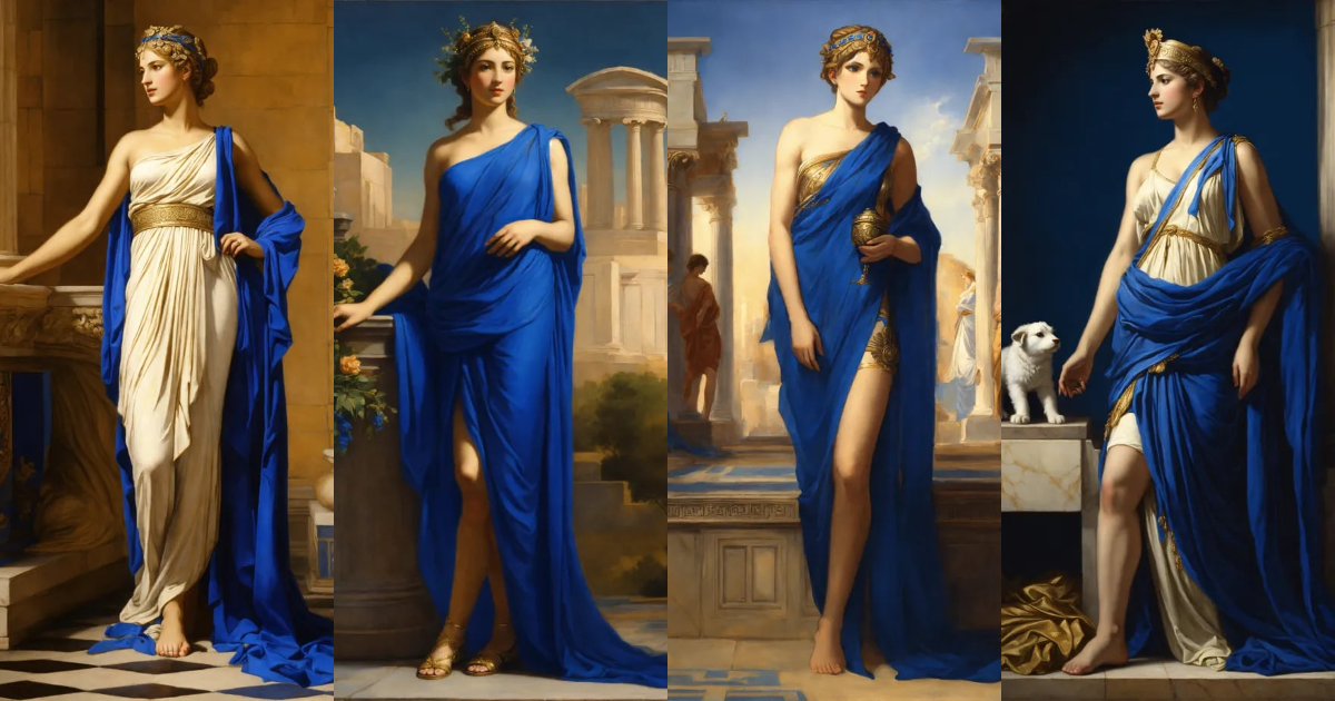 Lexica - Neoclassical art. Full body. Hera. Greek Goddess. royal blue toga.