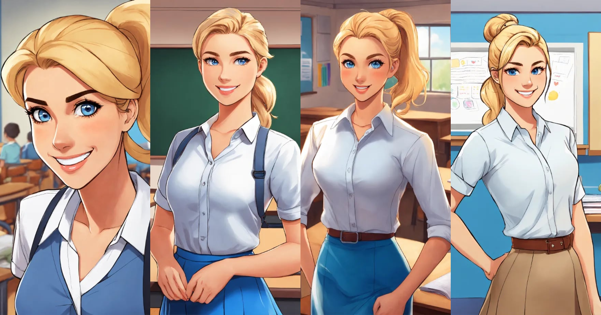 Lexica - In a cartoon style, a full body of a young female teacher in ...