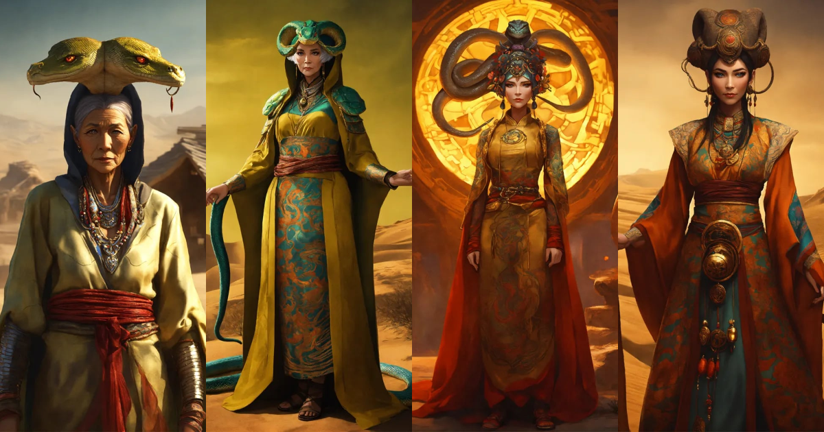 Lexica - Draw an elderly Yuan-ti woman who embodies both the menacing ...