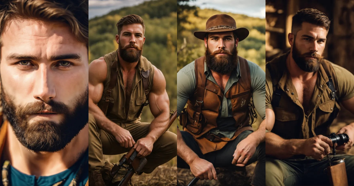 Lexica - Handsome masculine country man, bearded hunter. He is muscular ...