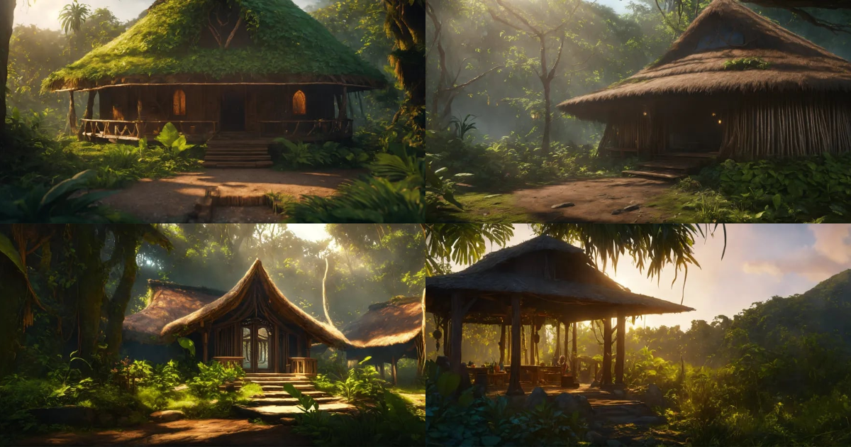 Lexica - Raw photo, an elven style hut in a deep jungle, with black ...