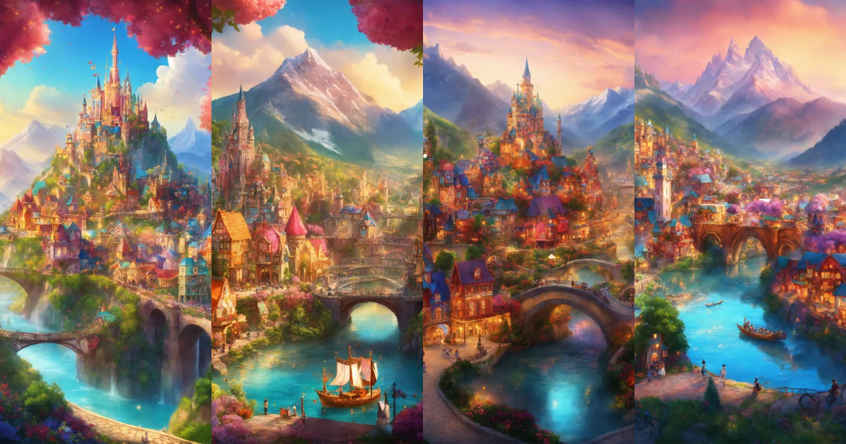 Lexica - Create an image of a vibrant, fairy tale city with a towering ...