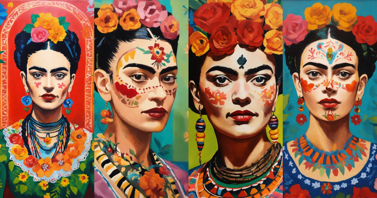 Lexica - A gouache oil painting of frida kahlo with her face painted ...
