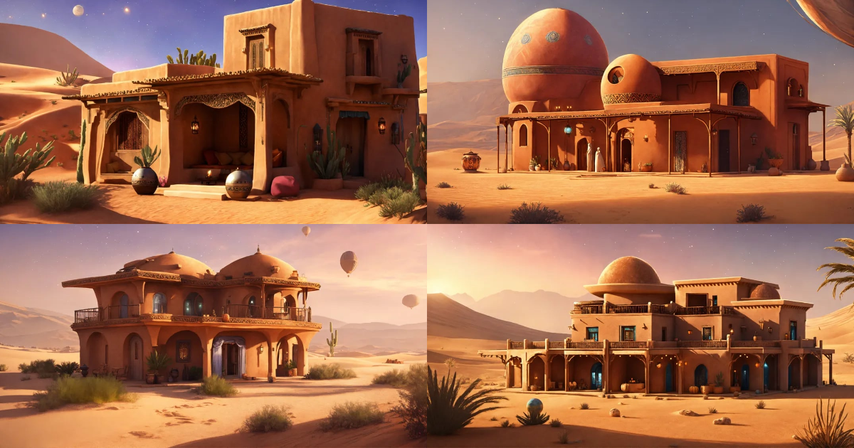 Lexica - Concept art of a large desert home, jakku, desert, flat roof ...