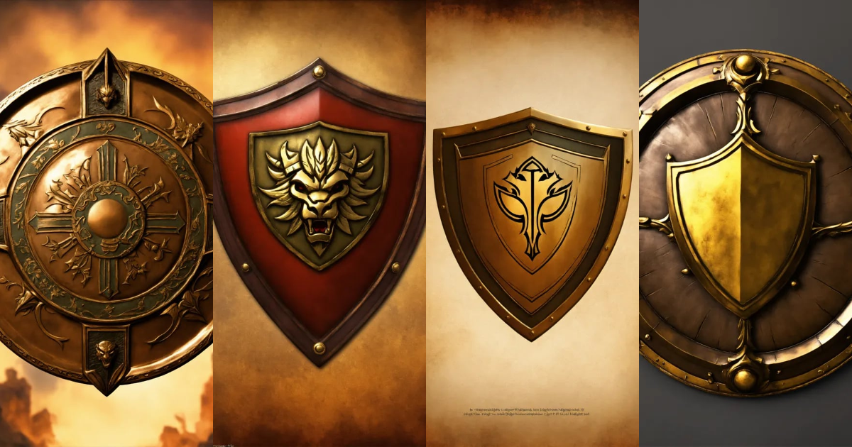 Lexica - A simple bronze round shield with heraldry that is fit for a ...