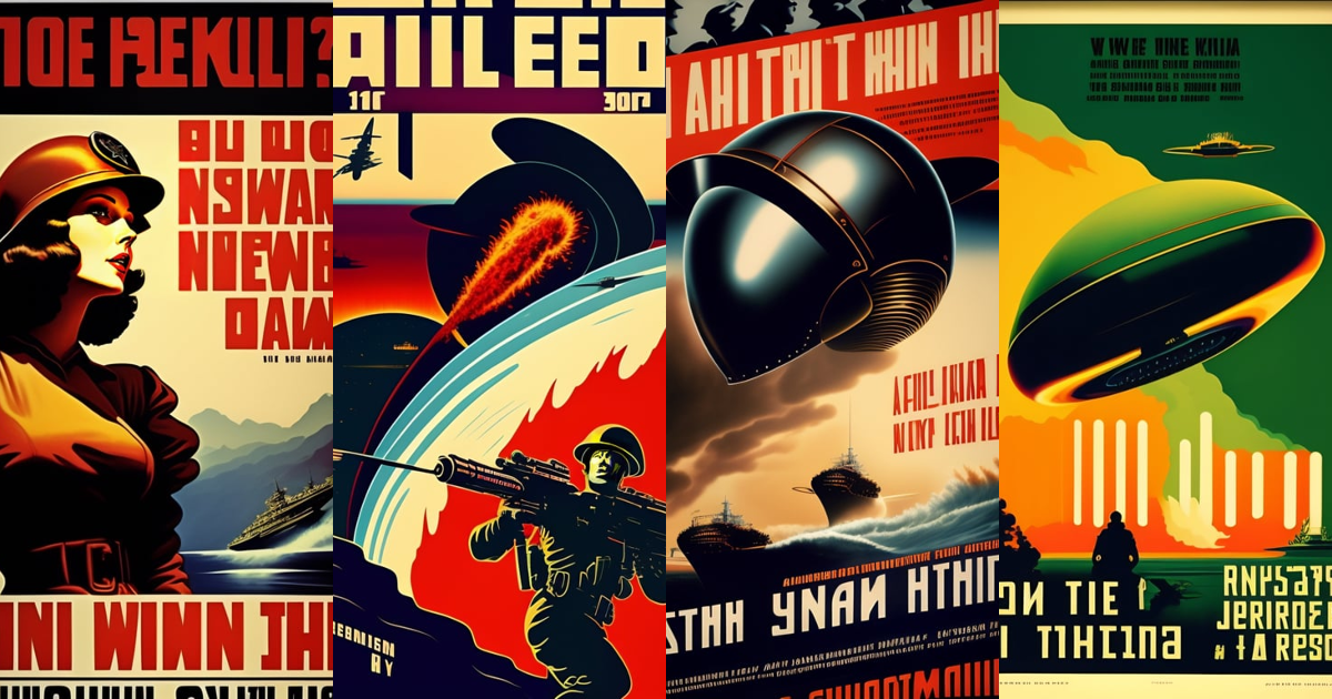 Lexica - Wwii propaganda recluting poster about alien attacking