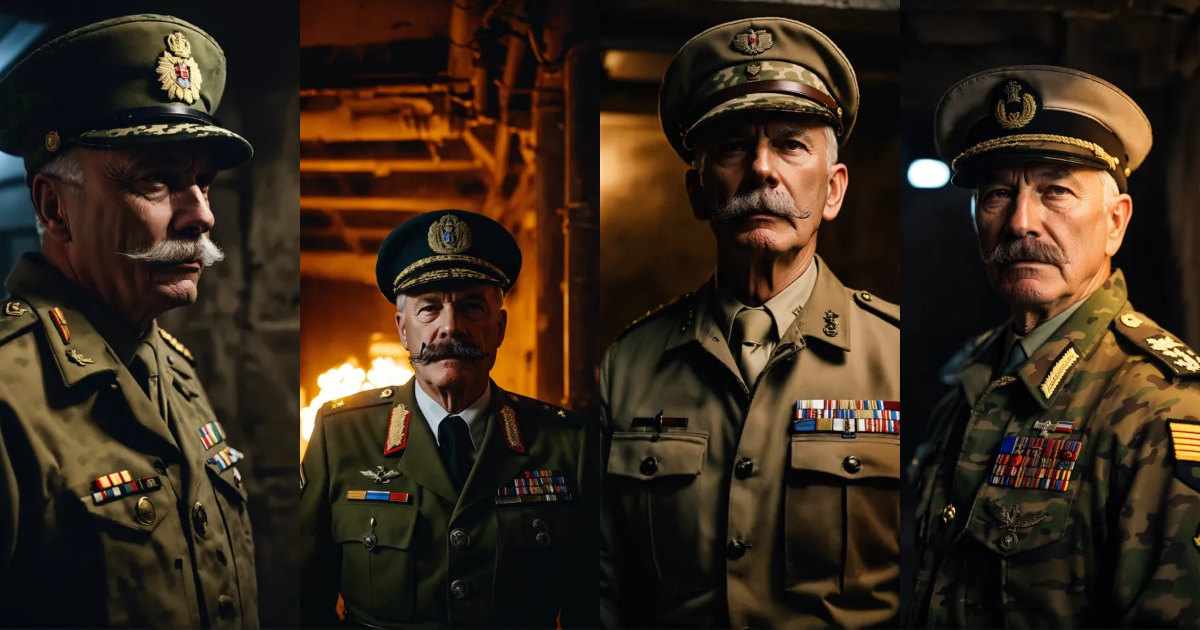 Lexica - A realistic photo of a white 55-year-old man, wearing a general tactic military uniform ...