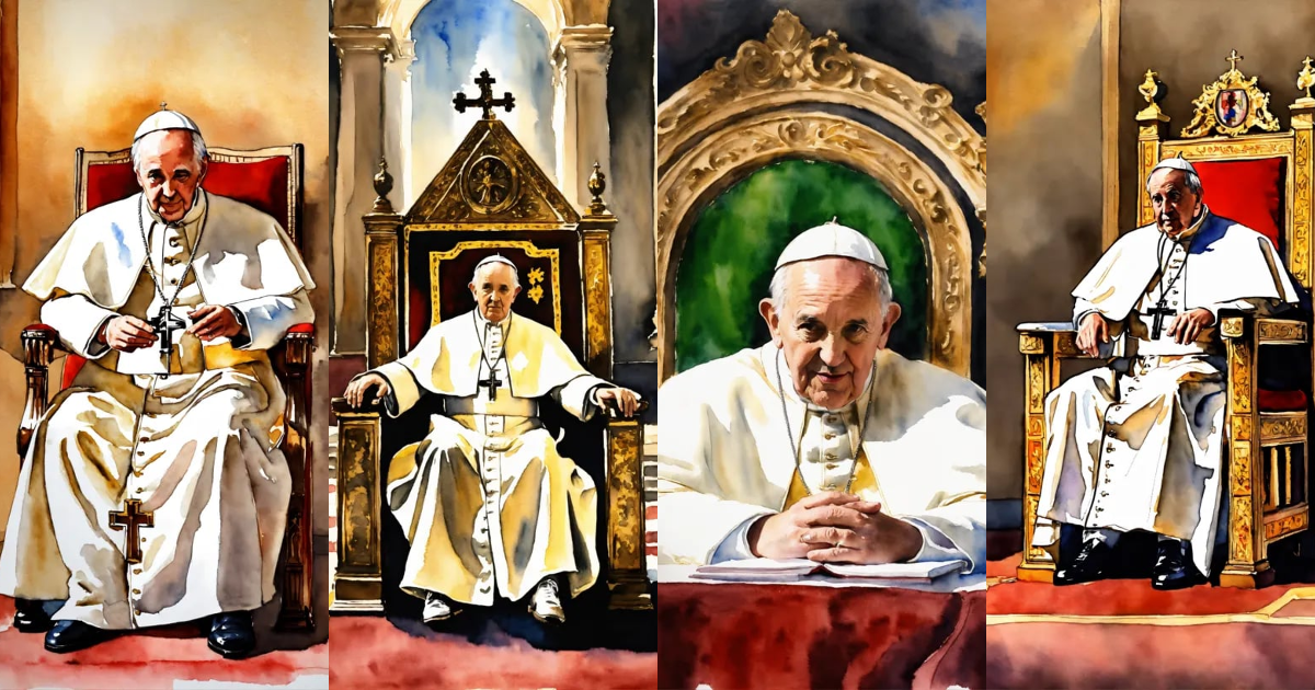 Lexica - Realistic watercolor, pope on his seat